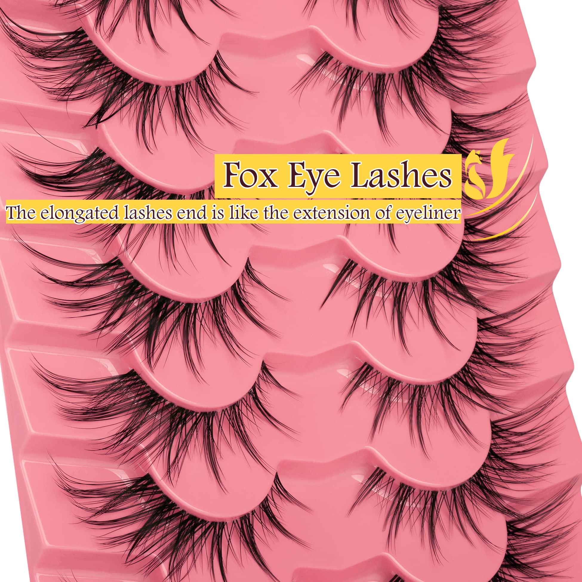 Fox Eye Lashes Natural Look Spiky False Eyelashes Manga Cat Eye Lashes Clear Band Anime Cosplay Fake Lashes Pack 7 Pairs