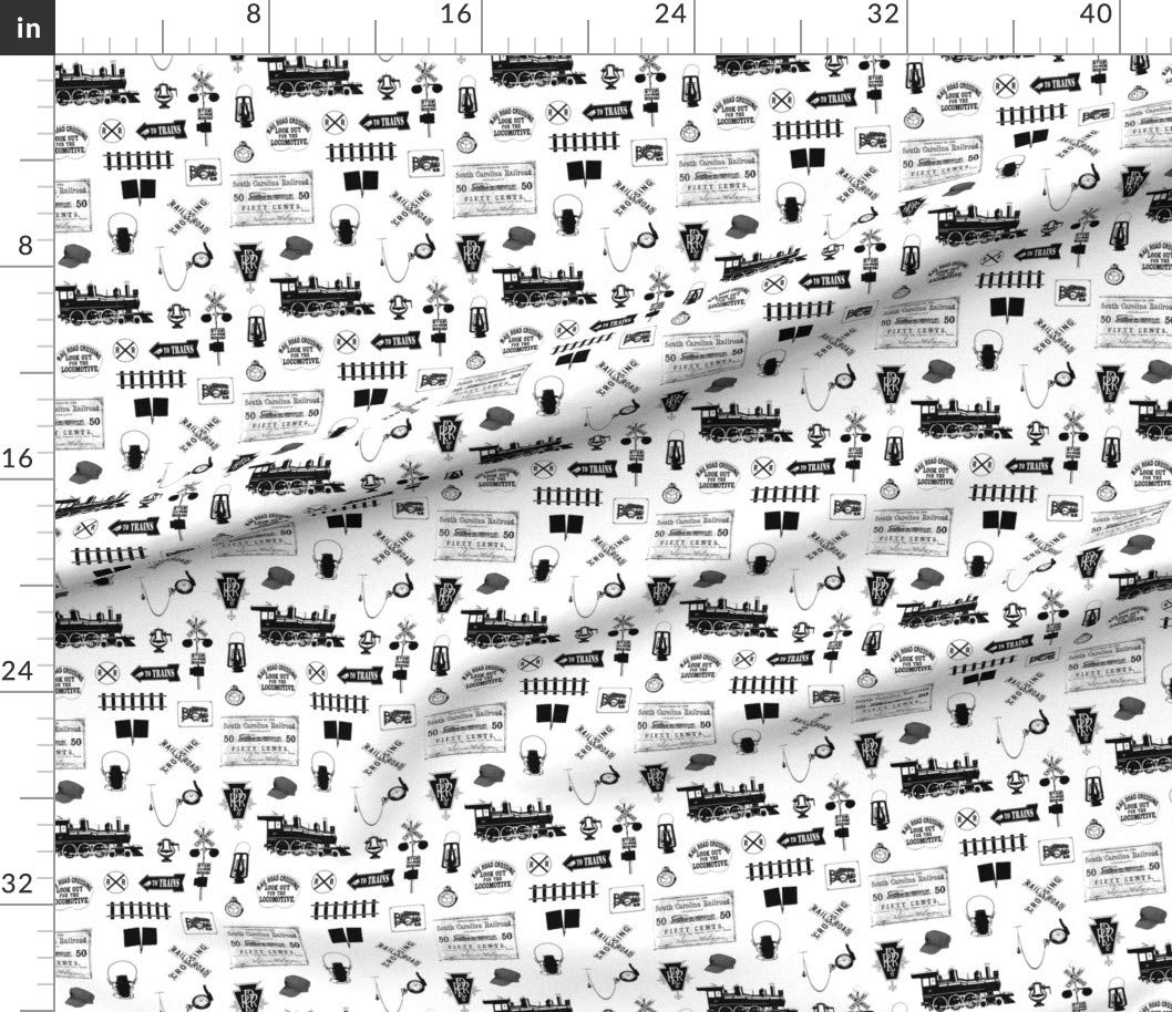 Spoonflower Fabric - Railroad Small Train Trains Black Steam Printed on Petal Signature Cotton Fabric Fat Quarter - Sewing Quilting Apparel Crafts Decor