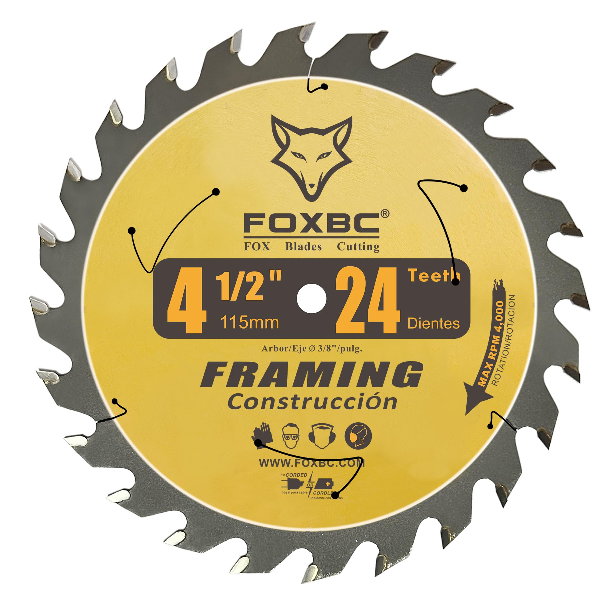 FOXBC 4-1/2 Inch Carbide Circular Saw Blade 24T Framing Wood Cutting with 3/8-Inch Arbor