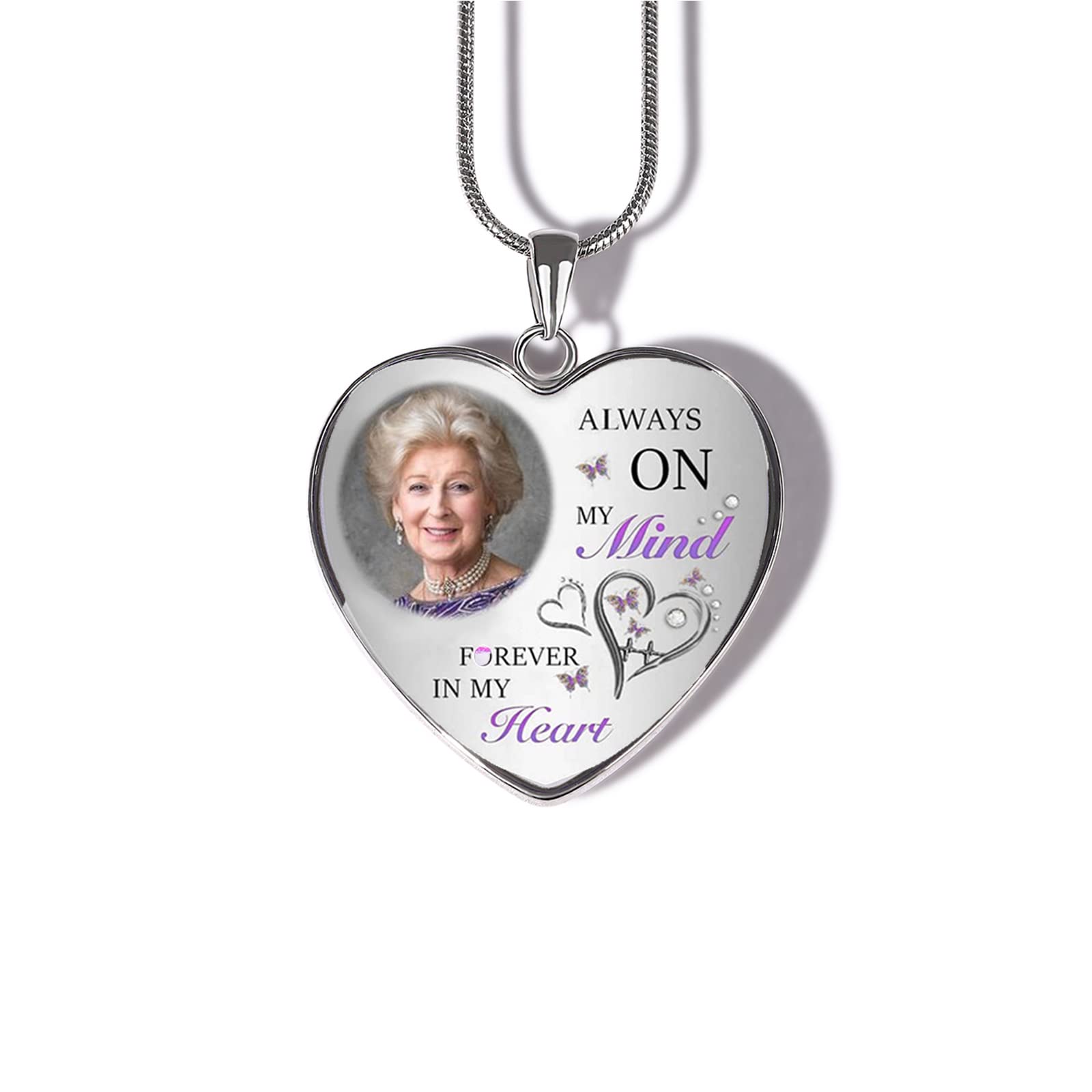Drawelry Personalized Photo Necklace Custom Picture Memory Pendant Photo Heartshape I'll Hold You In My Heaert With Wings Memorial Snake Chain Necklace Pendant Jewelry Gifts for Men Women Him Her Mom Couple (My Mind)