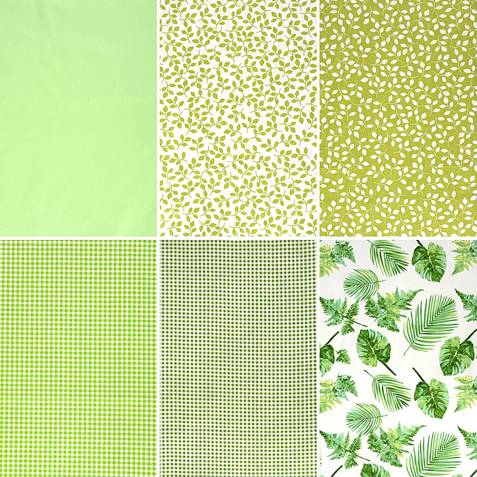 Gnognauq 7 Pieces Green Leaf Pattern Cotton Fabric Fat Quarter Bundles Pre-cut Fabric for Sewing Quilting