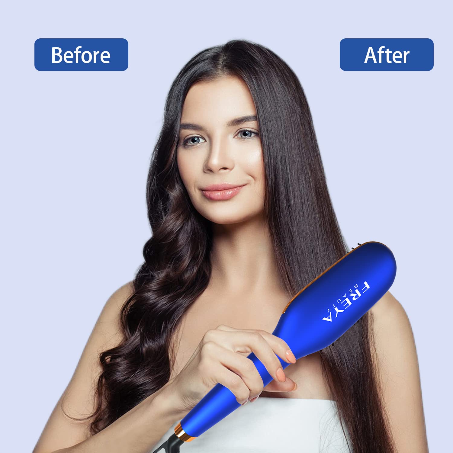 Hair Straightener Brush, 30s Fast MCH Heating Negative Ionic Hot Straightening Brush for Home Salon, Auto-Off Safety & Anti-Scald, Auto Temperature Lock with Universal Dual Voltage