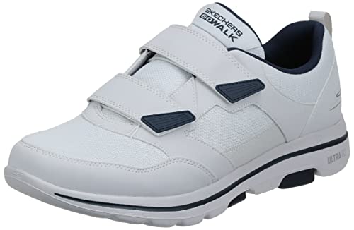 Skechers Men's Gowalk-Athletic Hook and Loop Walking Shoes | Two Strap Sneakers | Air-Cooled Foam, White/Navy, 13