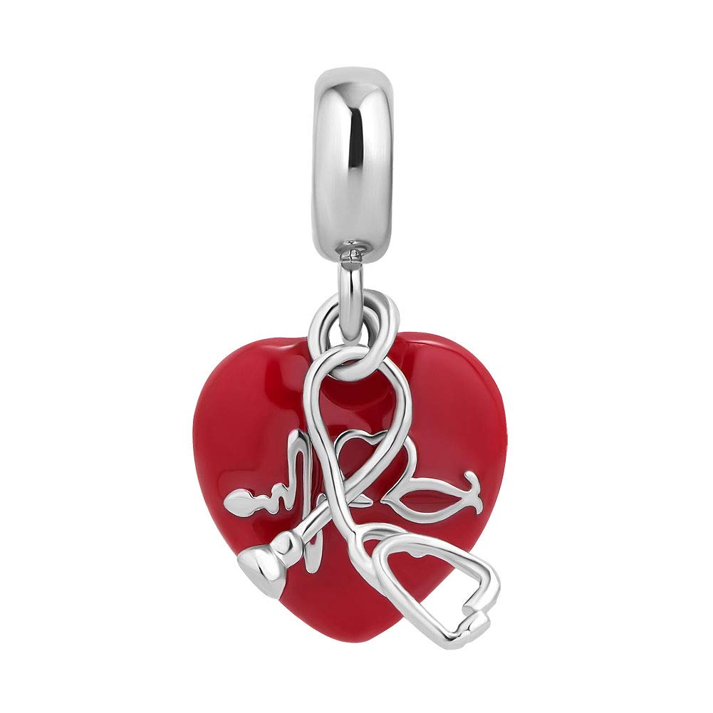 CharmSStory Heartbeat Nurse Stethoscope Medical Charms Bead fit European Bracelets