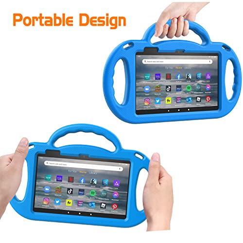 eTopxizu Kids Case for All-New Amazon Fire 7(12th Generation, 2022 Release), Lightweight Shock Proof Kids Friendly Handle Stand Case with Shoulder Strap for All-New Fire 7, Blue