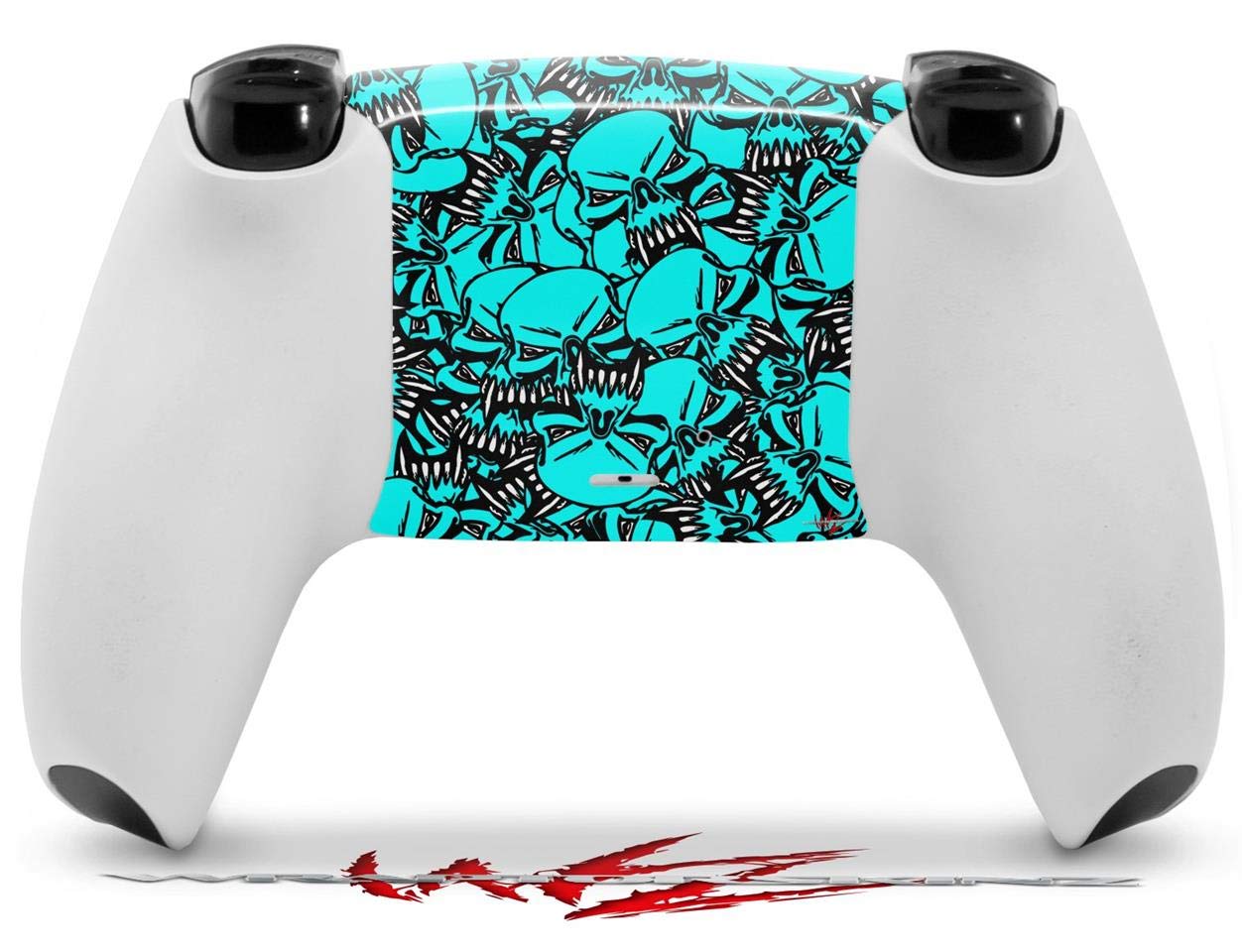 WraptorSkinz Skin Wrap compatible with Sony PS5 DualSense Controller Scattered Skulls Neon Teal (CONTROLLER NOT INCLUDED)