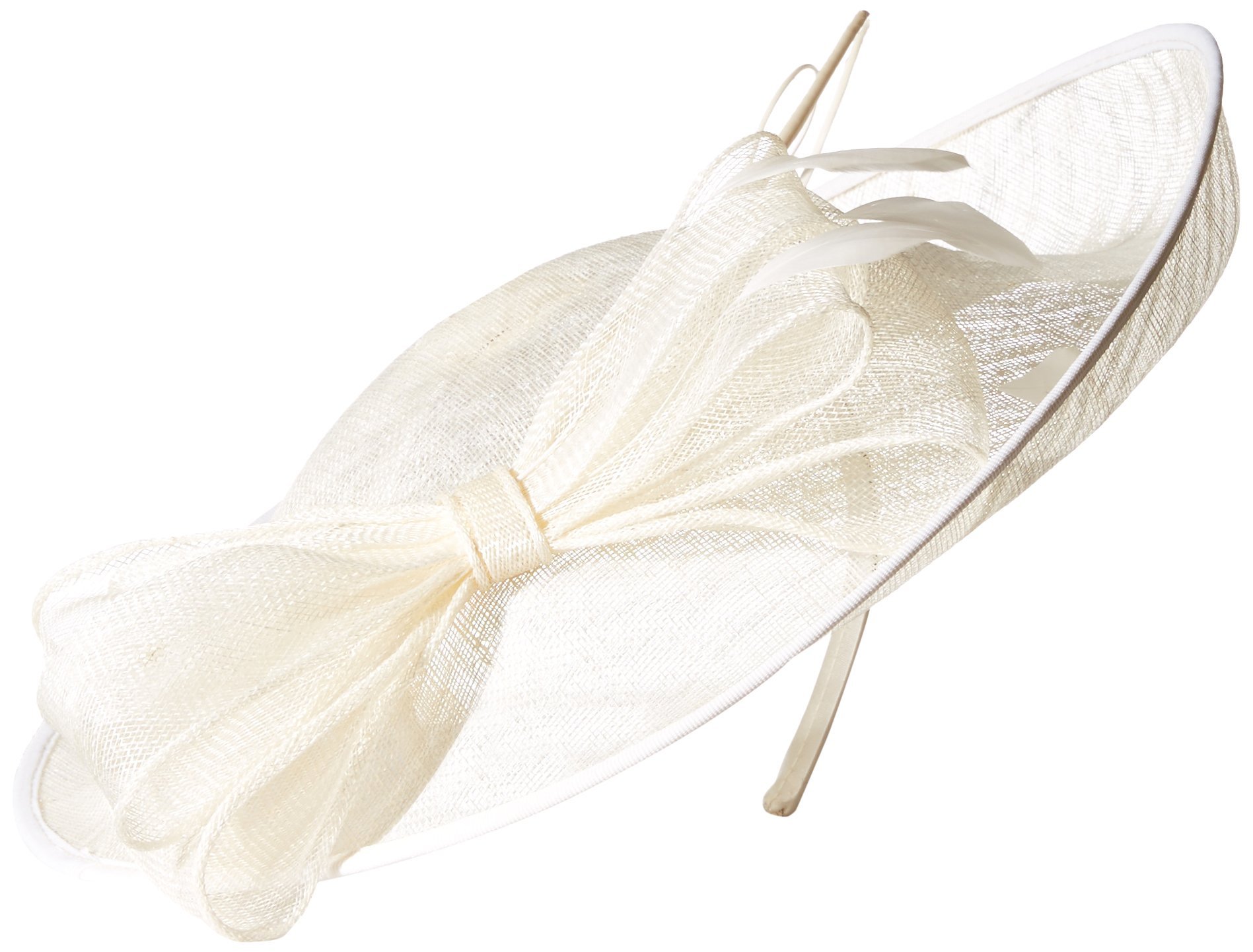San Diego Hat Company Women's One Size Oversized Fasninatior Hat with Double Bow and Feathers, Ivory