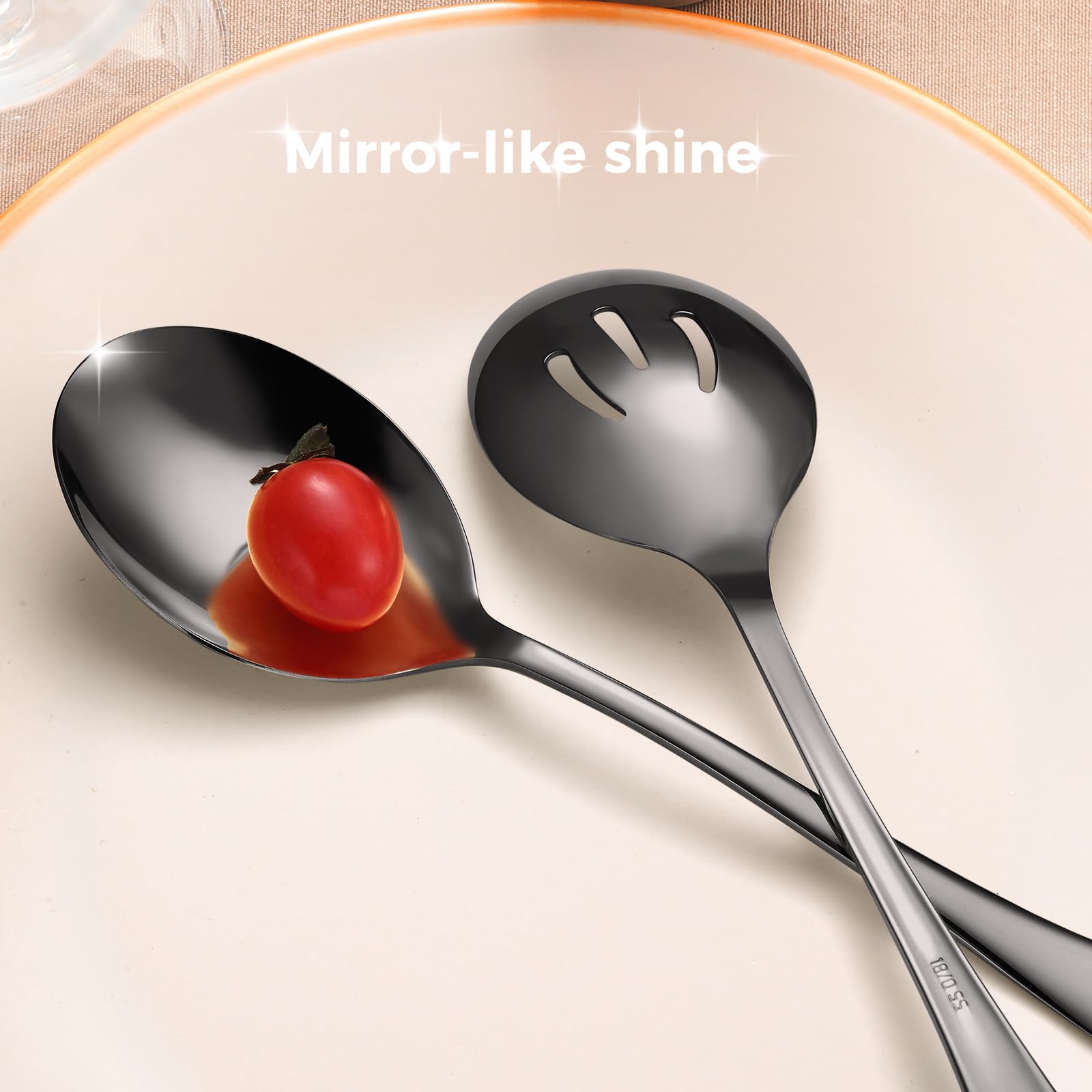 Large Stainless Steel Serving Utensils Set 15 Pcs with 10" Serving Spoon,10" Slotted Spoons,10" Serving Forks,9.5" Serving Tongs,Soup Ladle,Pie Server,Cake/Butter Knife for Buffet/Parties