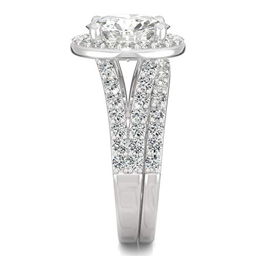 Charles & Colvard Created Moissanite 9mm Round Cut Wedding Ring Set for Women | 3.69 cttw DEW | Lab Grown | Solid 14K White Gold with Rhodium | Size 9