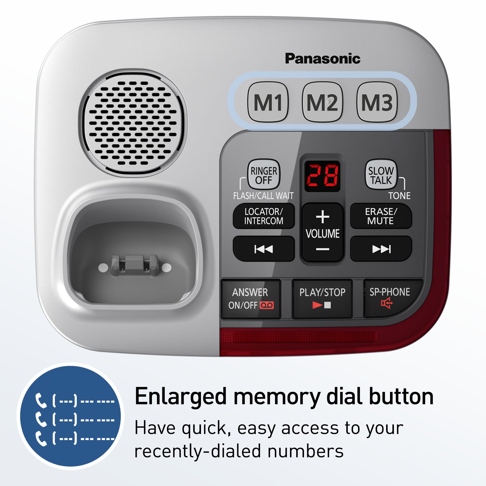 Panasonic Amplified Cordless Phone with Slow Talk, 50dB Volume Boost, 112dB Lound Visual Ringer, Hearing Aid Compatibility, Large Screen and Backlit Keypad - KX-TGM450S - 1 Handset (Silver)