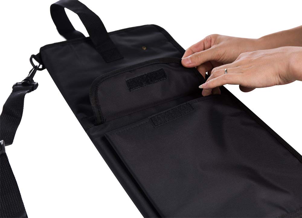 Rayzm Drum Stick Bag with an External Pocket, Standard Nylon Stick Bag with a Carry Handle and Floor Tom Hooks, Inside 4 Slots Holds up to 12 Pairs of Drumsticks,Water Resistant Nylon