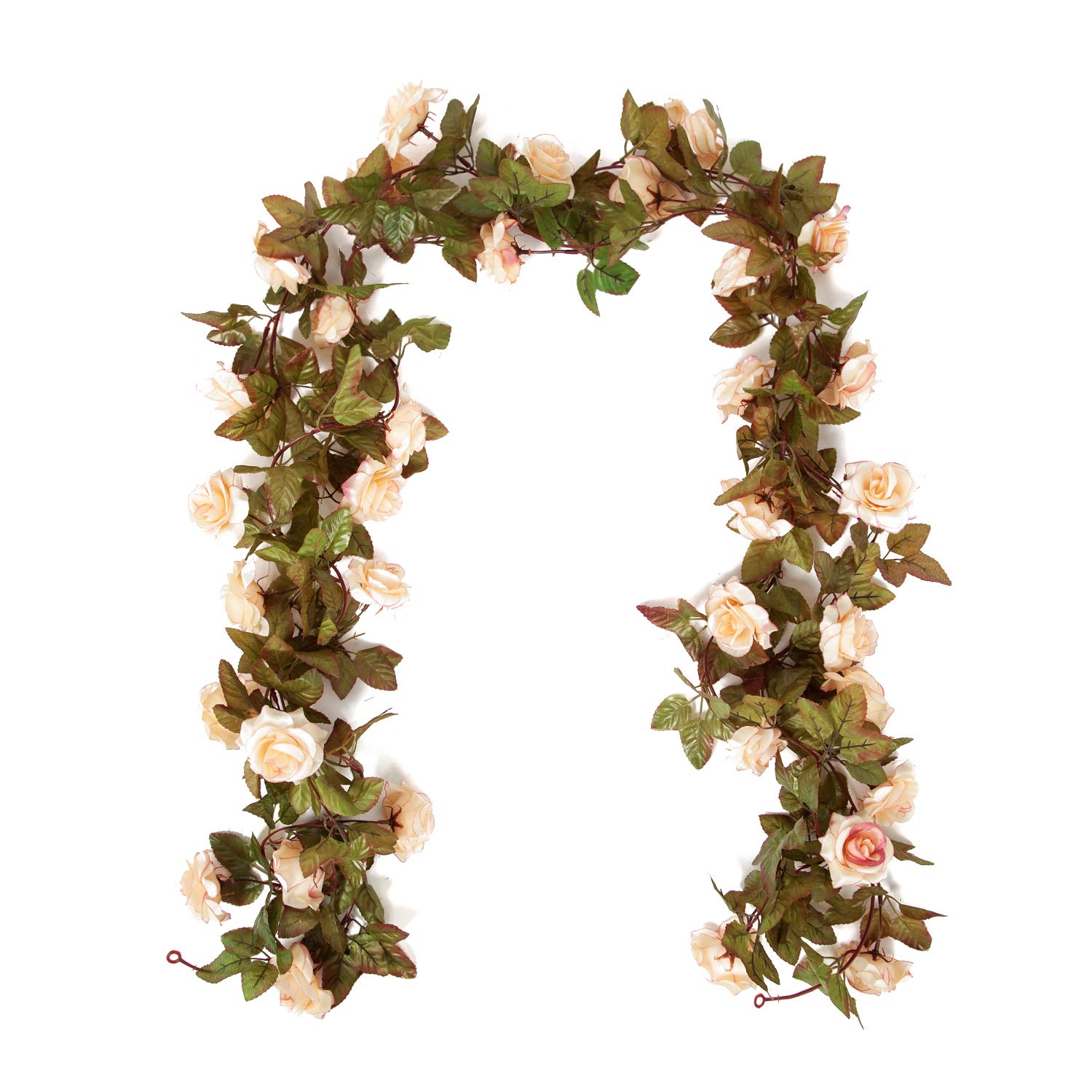 Pauwer 6PCS(44.3FT) Artificial Rose Vine Silk Flower Garland Hanging Fake Roses Flowers Plants for Home Garden Office Hotel Wedding Party Decor, Champagne