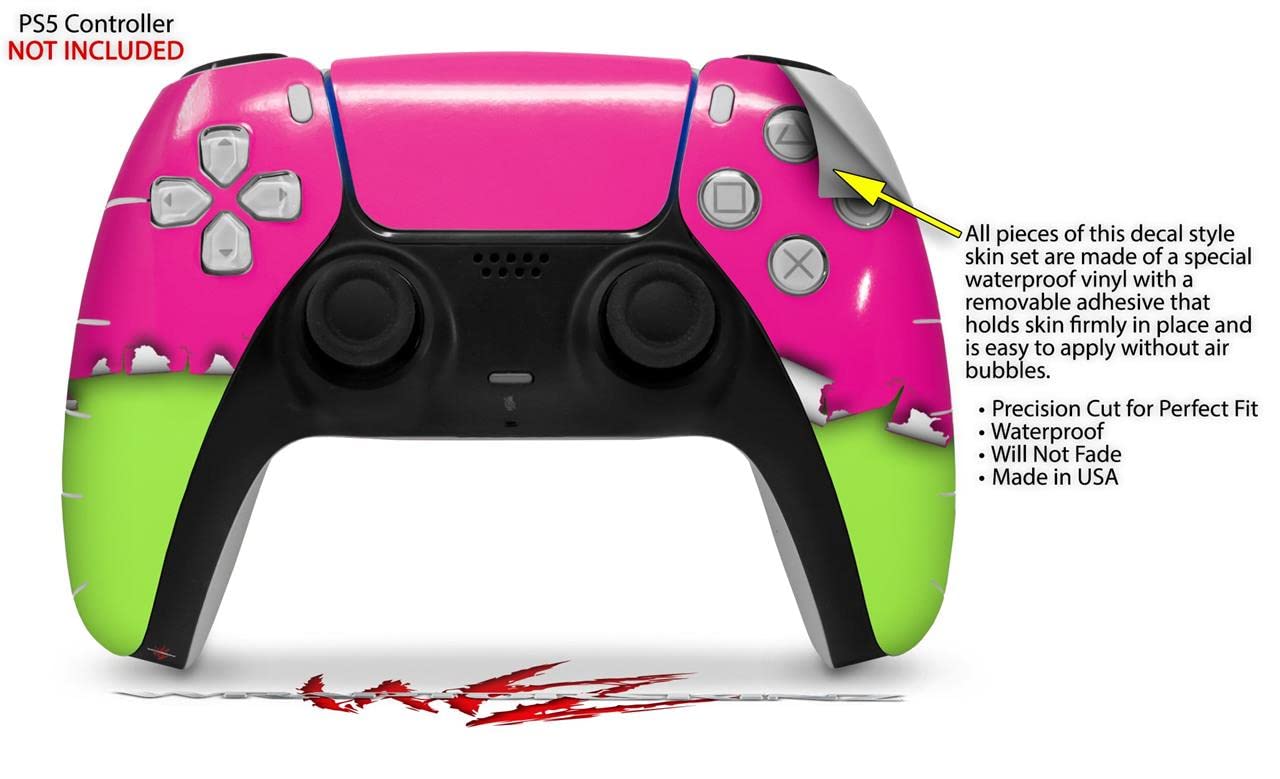 WraptorSkinz Skin Wrap compatible with Sony PS5 DualSense Controller Ripped Colors Hot Pink Neon Green (CONTROLLER NOT INCLUDED)