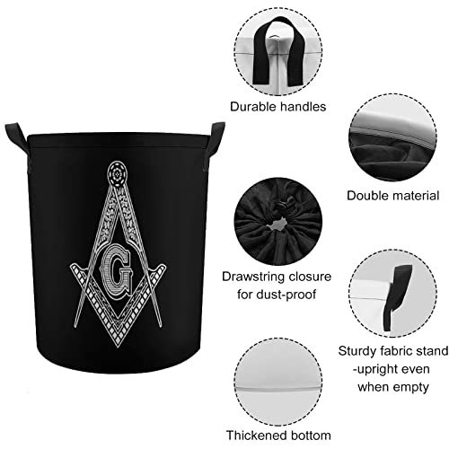 Freemasonry Sign Laundry Basket Round Collapsible Storage Bin with Drawstring and Handle for Bedroom Bathroom Toys Room 17.3" X 13.8"