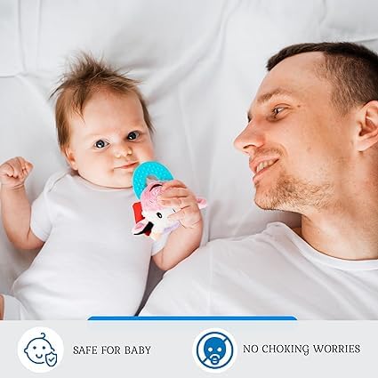 Wristy Buddy Teething Ring for Babies 0-6 8 10 12 Months | Cute Soft Cow Teething Toys & Gloves | Baby Teething Relief Toy Pack | Infant Chew Toys for 3-6 Months, 1 2 3 Years