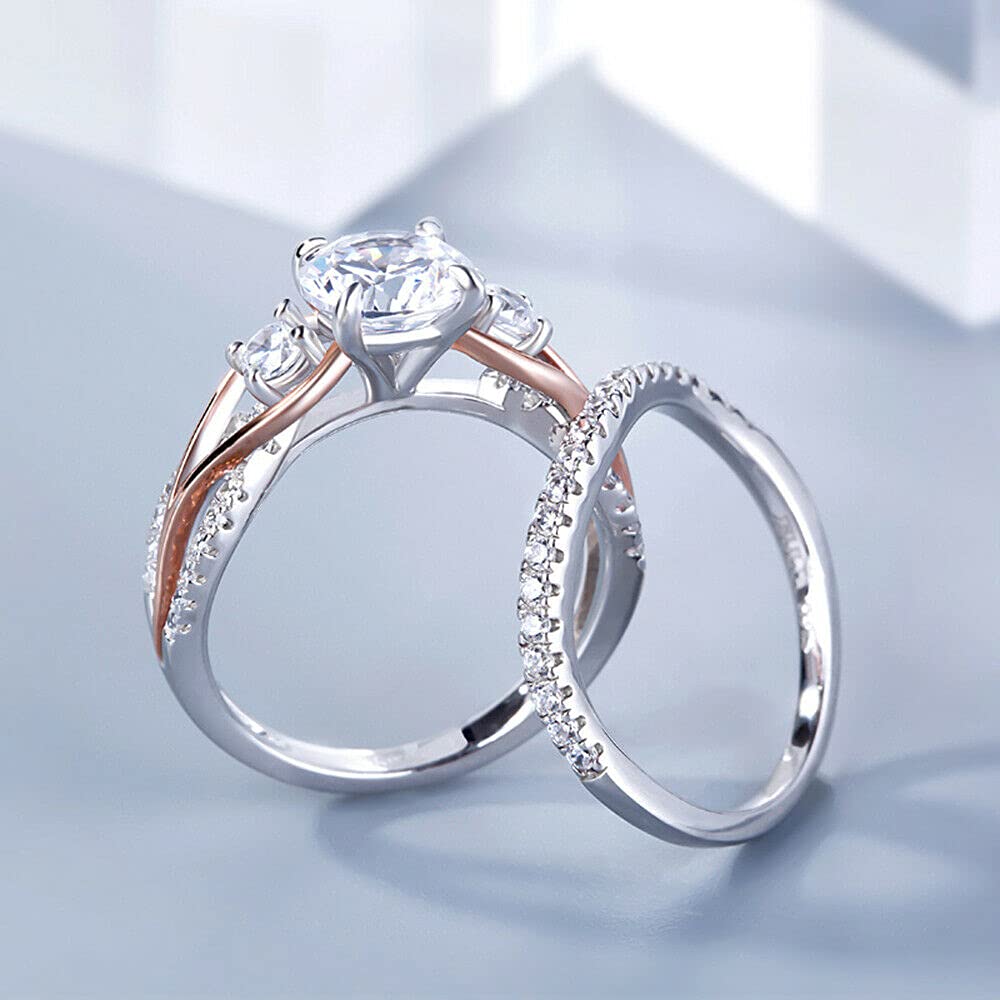 DRISHYA FASHION 2.20 Ct Round Cut Simulated Diamond Engagement Wedding Bridal Ring Set 14k Two Tone Gold Plated Gift For Her (11.5)