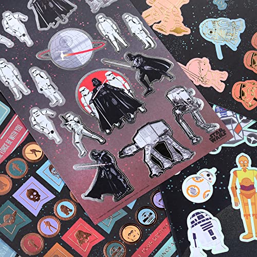 Star Wars x Erin Condren Classic Sticker Book - 254 Stickers Total. 12 Mixed Metallic Sticker Sheets. 5" x 7.75". Fun and Functional Star Wars Designs by Erin Condren.