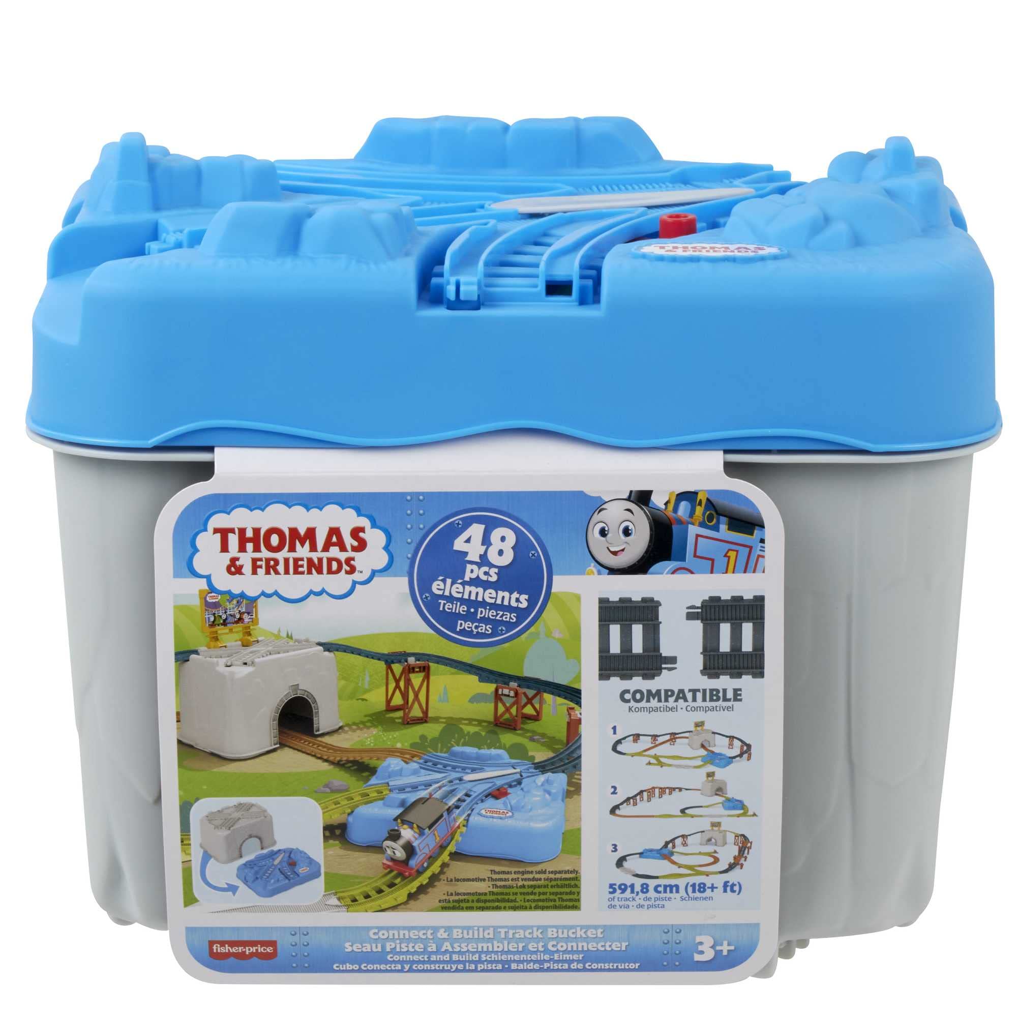 Thomas & Friends Toy Train Set TrackMaster Builder Bucket, 25 Track Pieces in a Storage Container for Preschool Pretend Play Kids Ages 3+ Years