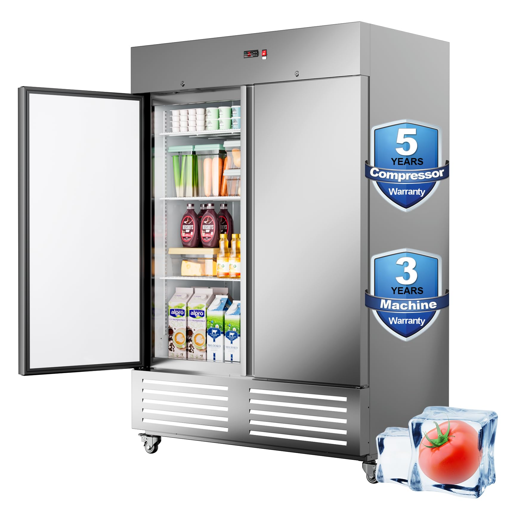 FreezLabs Commercial Refrigerators 2 Door Restaurant Refrigerator with 8 Adjustable 54" W Stainless SteelShelves 49 Cu.ft, Temp Control 33℉~41℉ for Restaurant Kitchen Bar Garage, ETL and DOE Approved