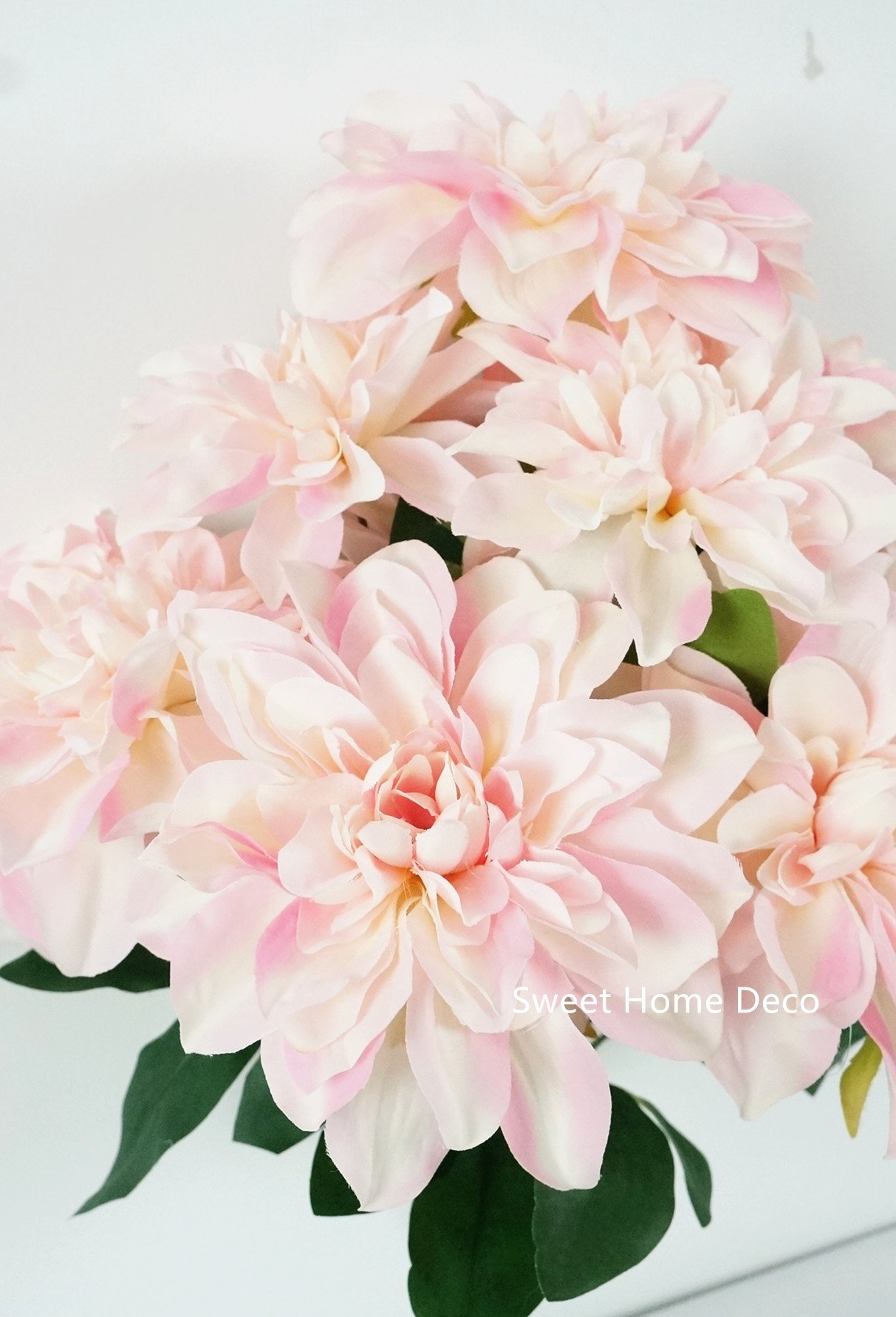 Sweet Home Deco 18’’ Supper Soft Silk Dahlia Artificial Flower Bouquet for Spring Summer Home/Wedding 10 Big Flower Heads (Pink)