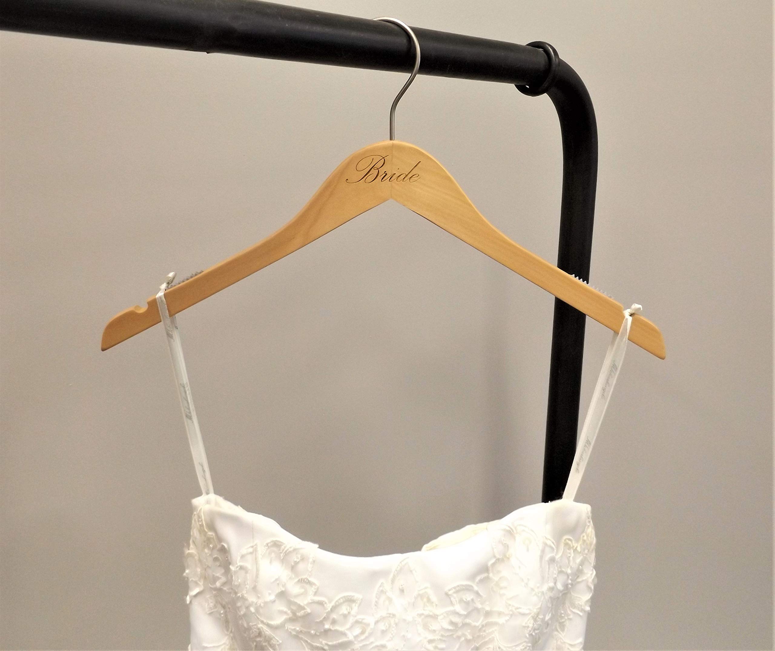 NAHANCO B20017ENG Bridal Hanger, Natural Wood Hanger Engraved with (Bride), 17β (1 Piece), Natural w/Engraved Print