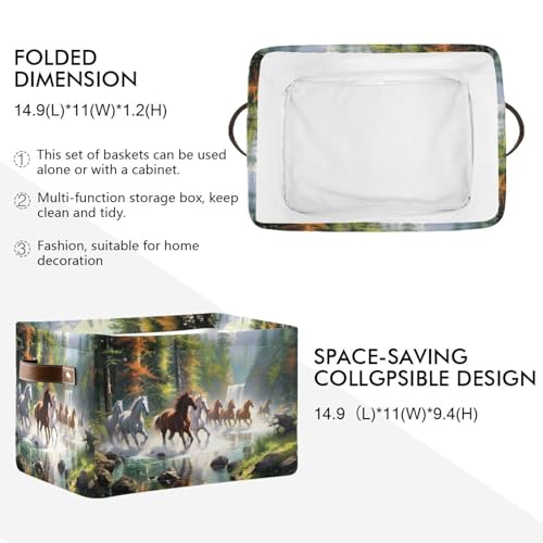 STAYTOP Large Storage Basket Collapsible Toy Storage Bins Waterproof Laundry Basket with Handle.Used for Home Closets, Offices, Bedrooms, Kids Toy and Gift Baskets-Running Horses(Rectangular)1PCS