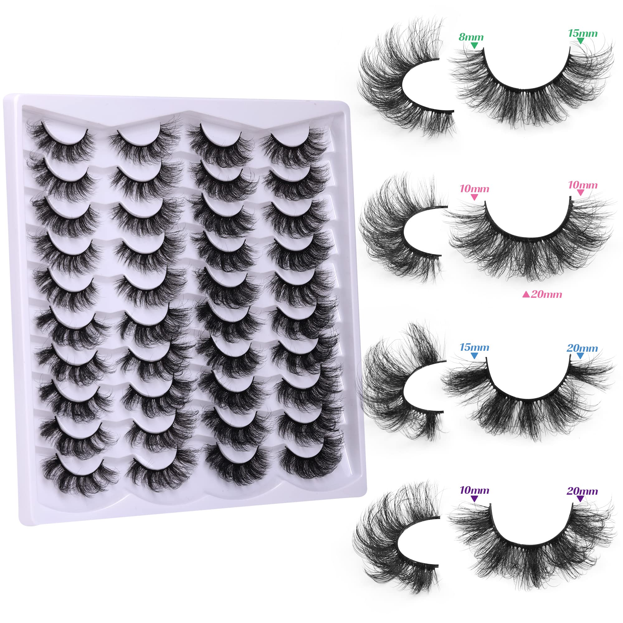 Fluffy Lashes 20mm Dramatic False Eyelashes 3D Faux Mink Lashes 4 Styles Wispy Lashes Pack 20 Pairs by Zegaine