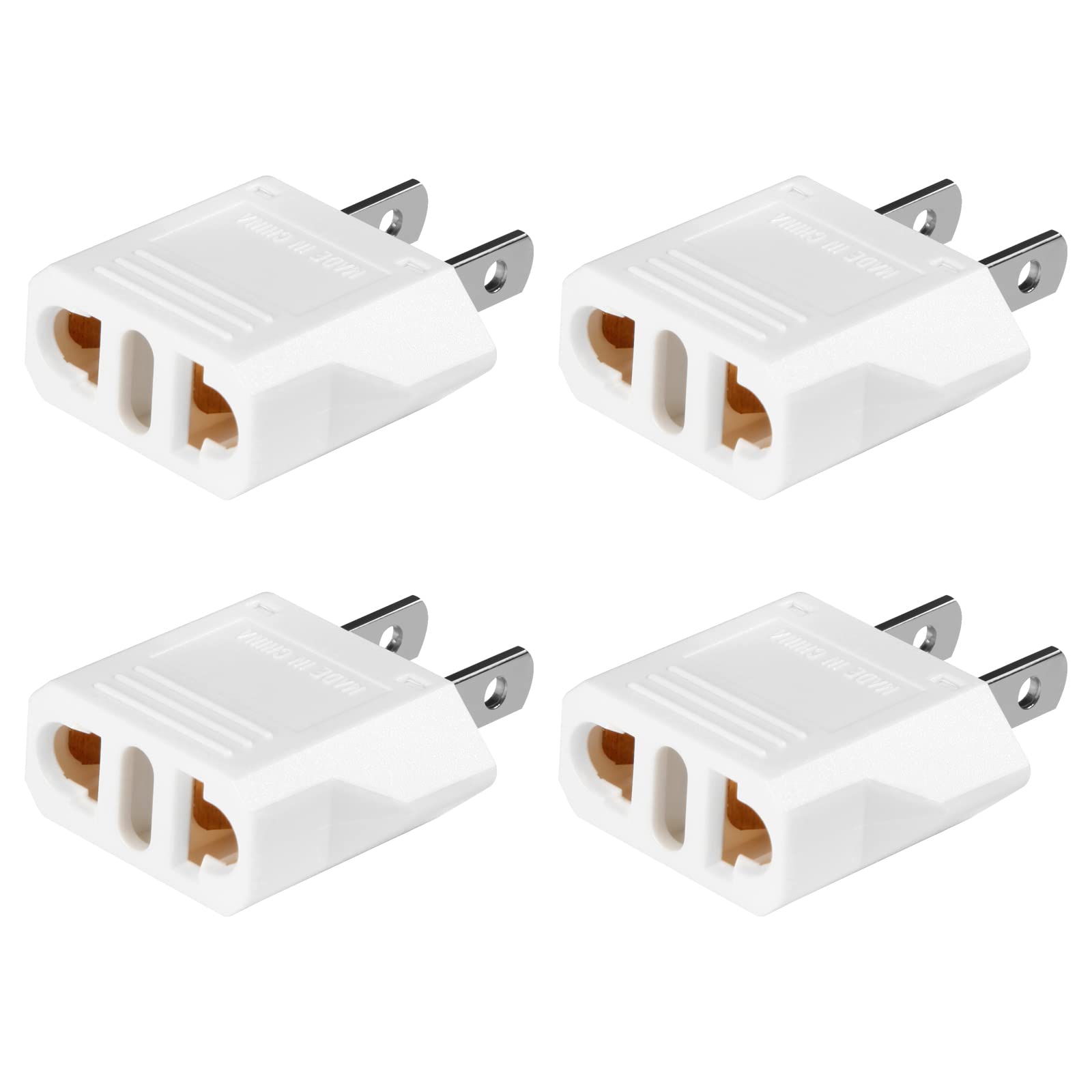 European to American Outlet Plug Adapter,European Plug Adapter,American Travel Plug Adapter,Travel Adapter(4-Pack,White)