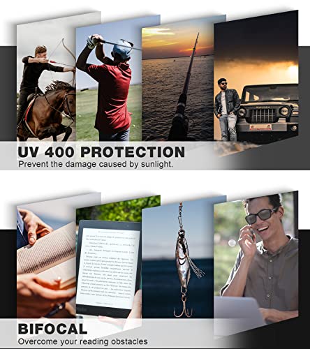 SKYOAK Premium Lightweight Bifocal Reading Sunglasses Men TR90 Frame Wrap Around Design Blue Light Blocker UV 400 Protection Outdoor Sun Reader Driving (Black +1.50)