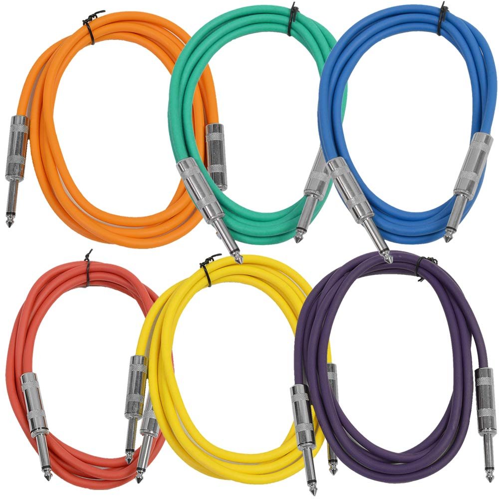 Seismic Audio Speakers Guitar Cables, TS ¼ā Guitar Cables, Male to Male, 6 Feet, Multicolor Guitar Cables, Pack of 6