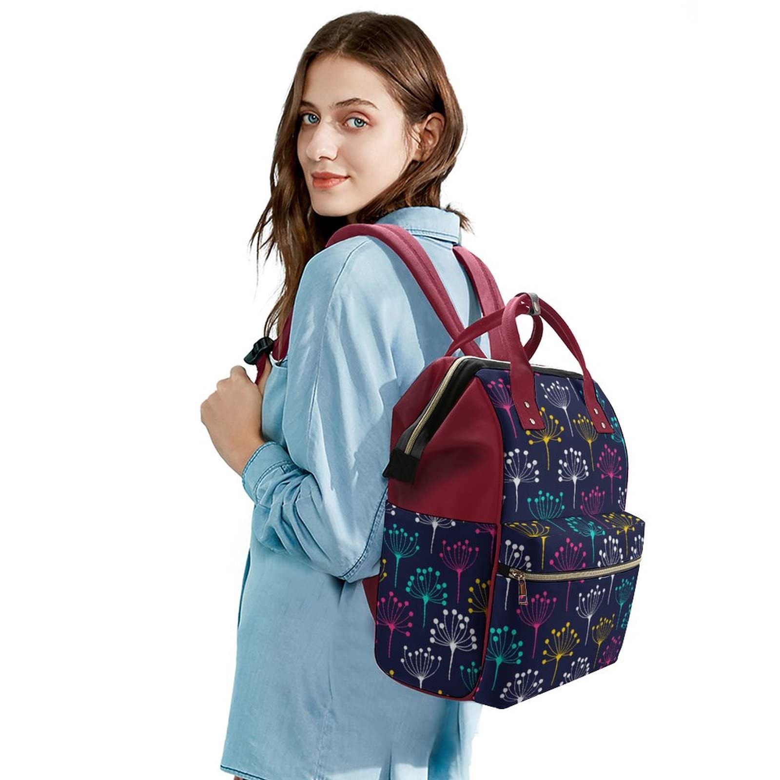 Flying Flower Diaper Bag Backpack Large Capacity Mommy Bags Multifunction Nappy Bag Travel Back Pack Red-Style