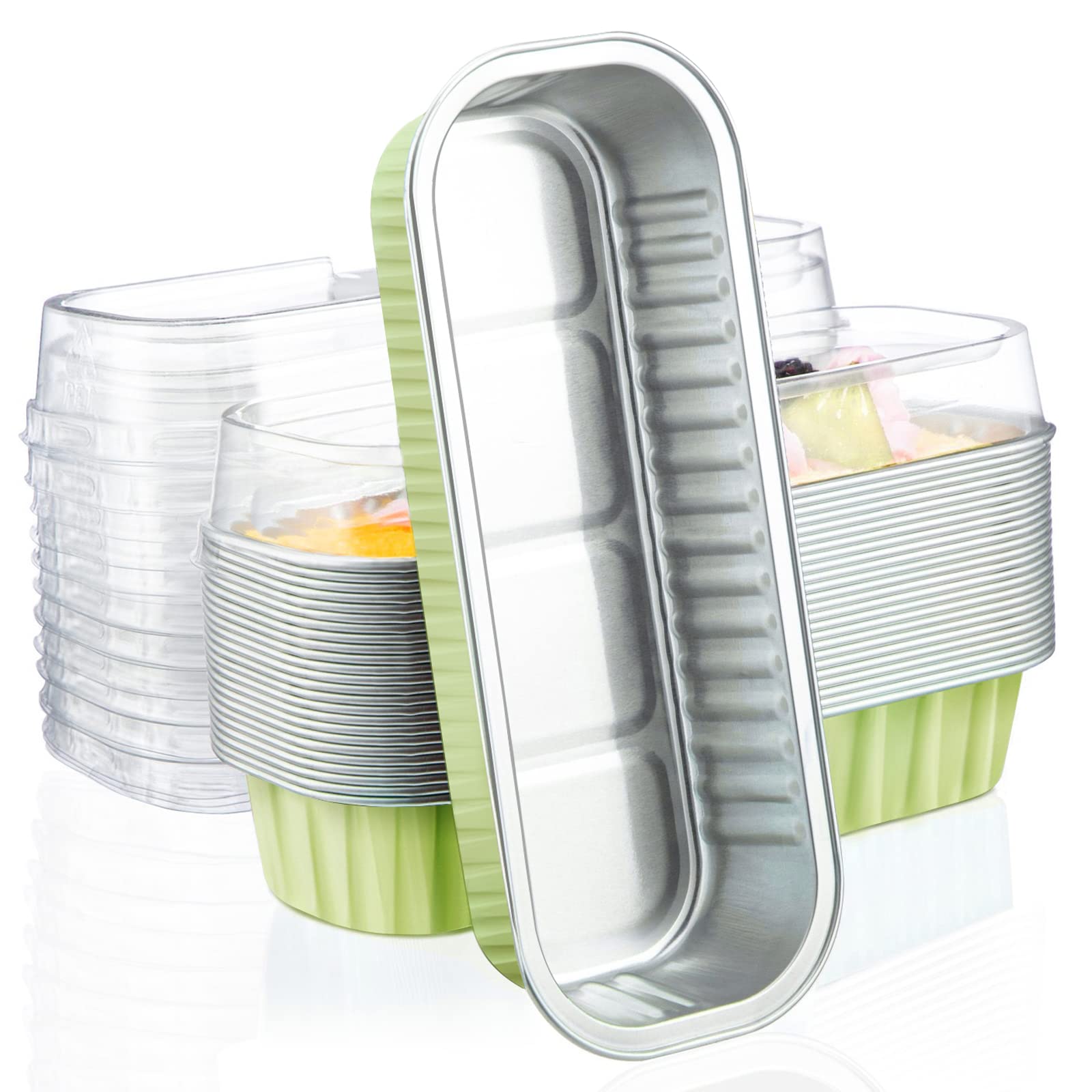 EUSOAR Foil Ramekins with Lids, 25pcs 6.8oz 6.5"x2.5"x1.2" Disposable Aluminum Baking Cups Pan with Lids, Rectangle Cupcake Baking Cups Containers Wrappers,Dessert Cheesecake Creme Brulee Ramekins Pan