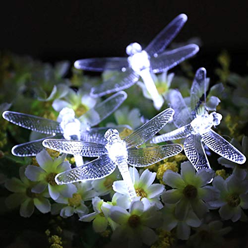 SEMILITS Solar String Light Waterproof Outdoor Fairy Lights 22Ft 30 Crystal Dragonfly LEDs for Pation,Homes,Gardens