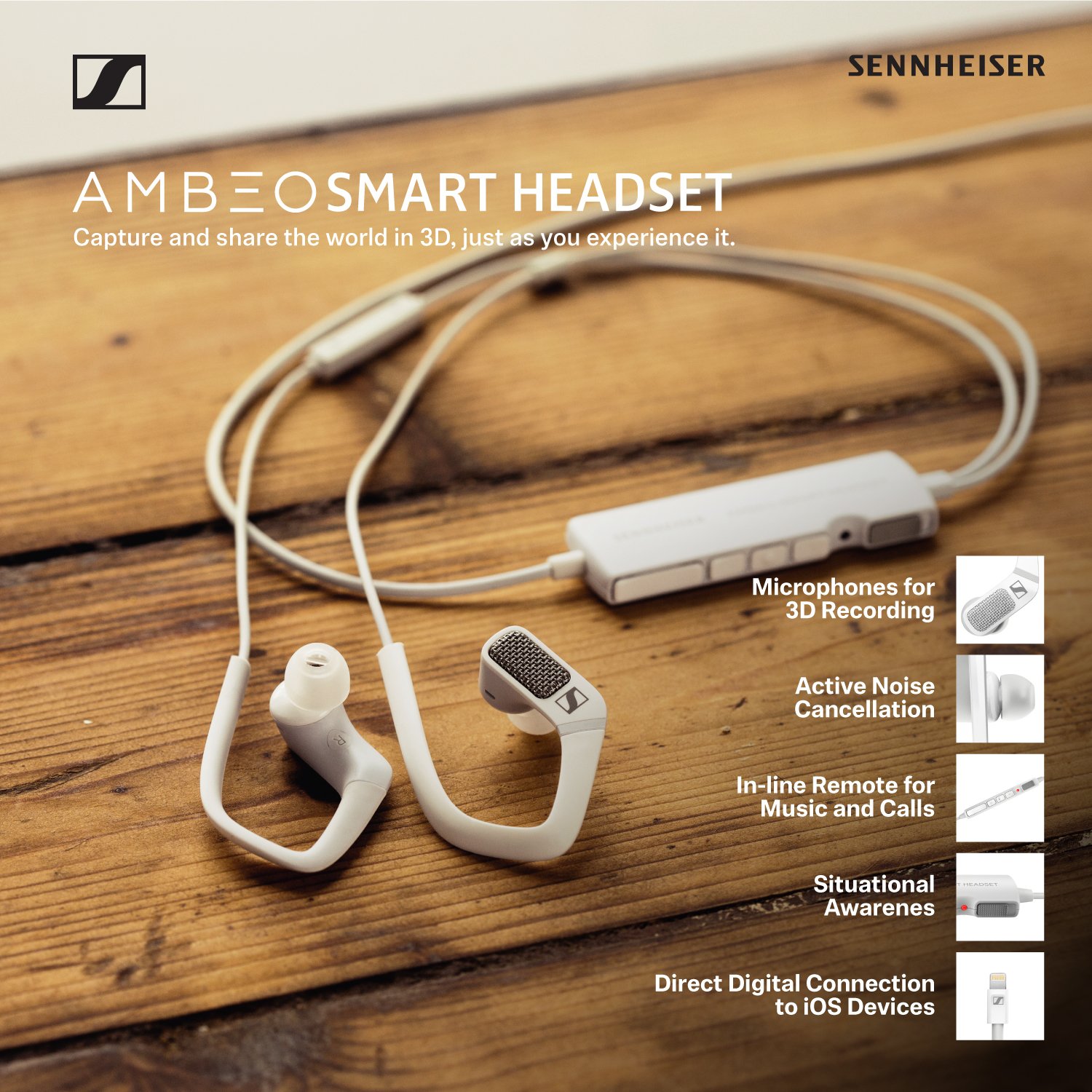 Sennheiser AMBEO Smart Headset (iOS) β Active Noise Cancellation, Transparent Hearing and 3D Sound Recording