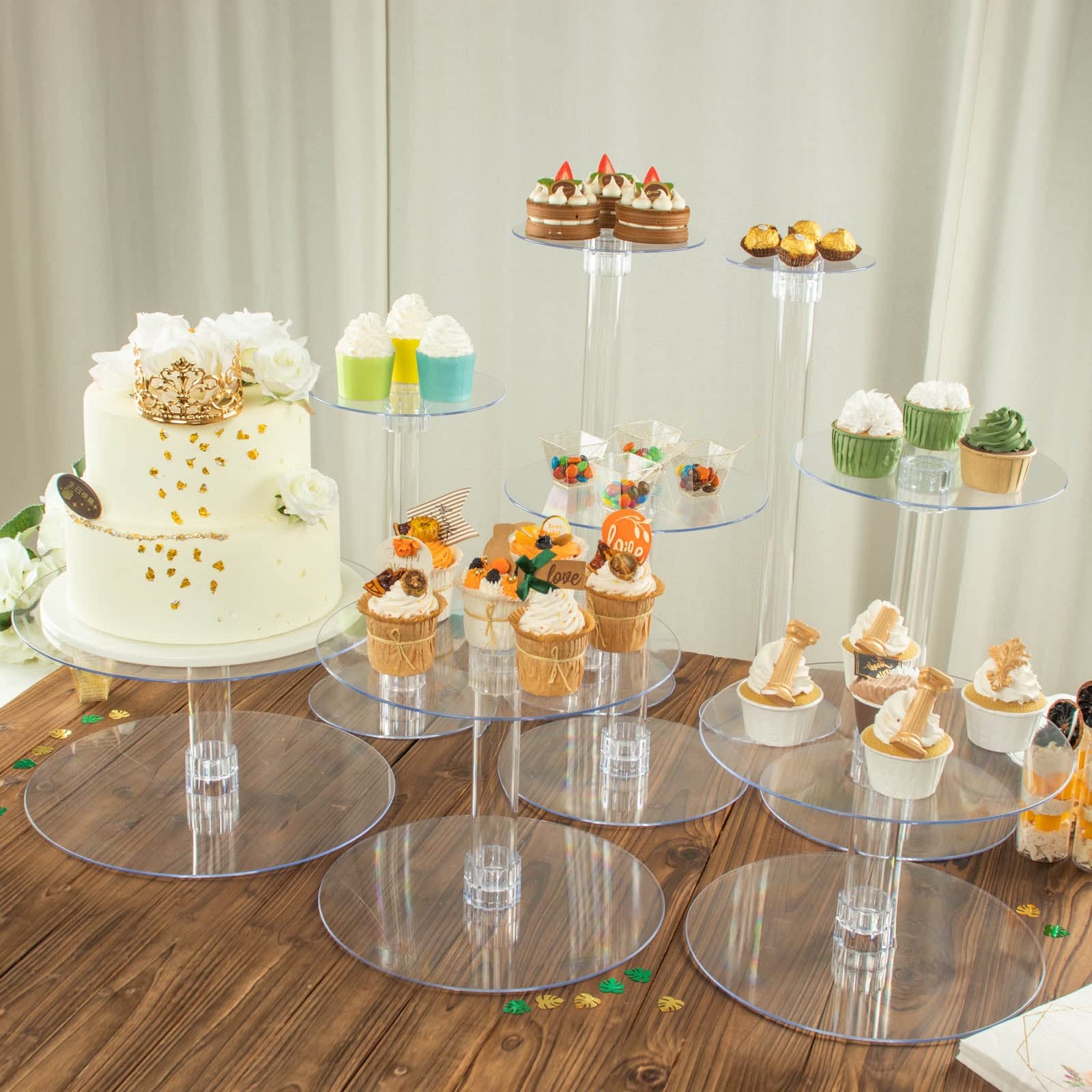 TABLECLOTHSFACTORY Lovely 8 Tier Acrylic Crystal Glass Clear Cake Dessert Decorating Stand For Birthday Xmas Party Wedding