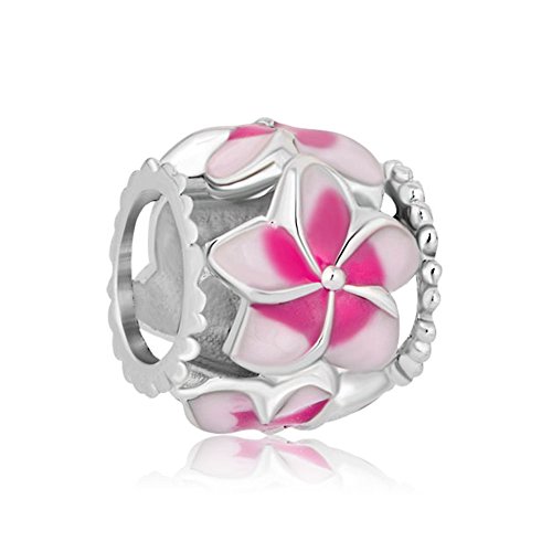 CharmSStory Filigree Orchid Flower Love Enamel Charm Beads Charms For Bracelets (Pink)