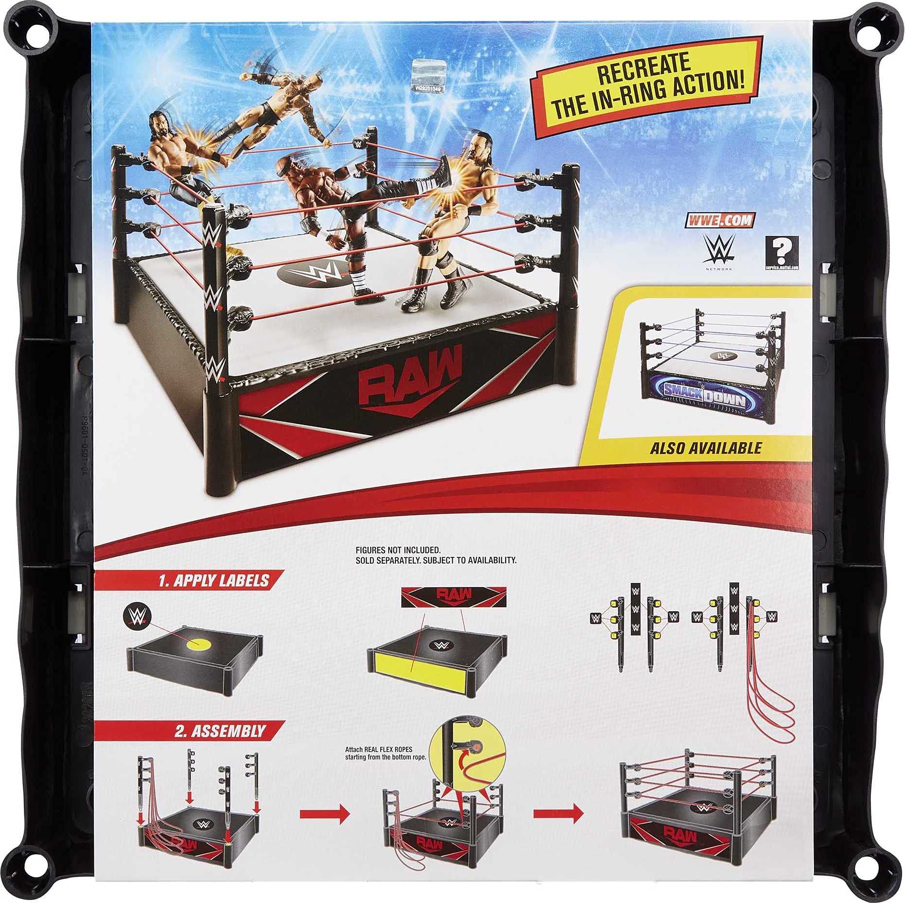 WWE Superstar Ring (14 in) with Spring-Loaded Mat & Real Flex Ropes for Action Figures; Gift for Ages 6 Years Old & Up