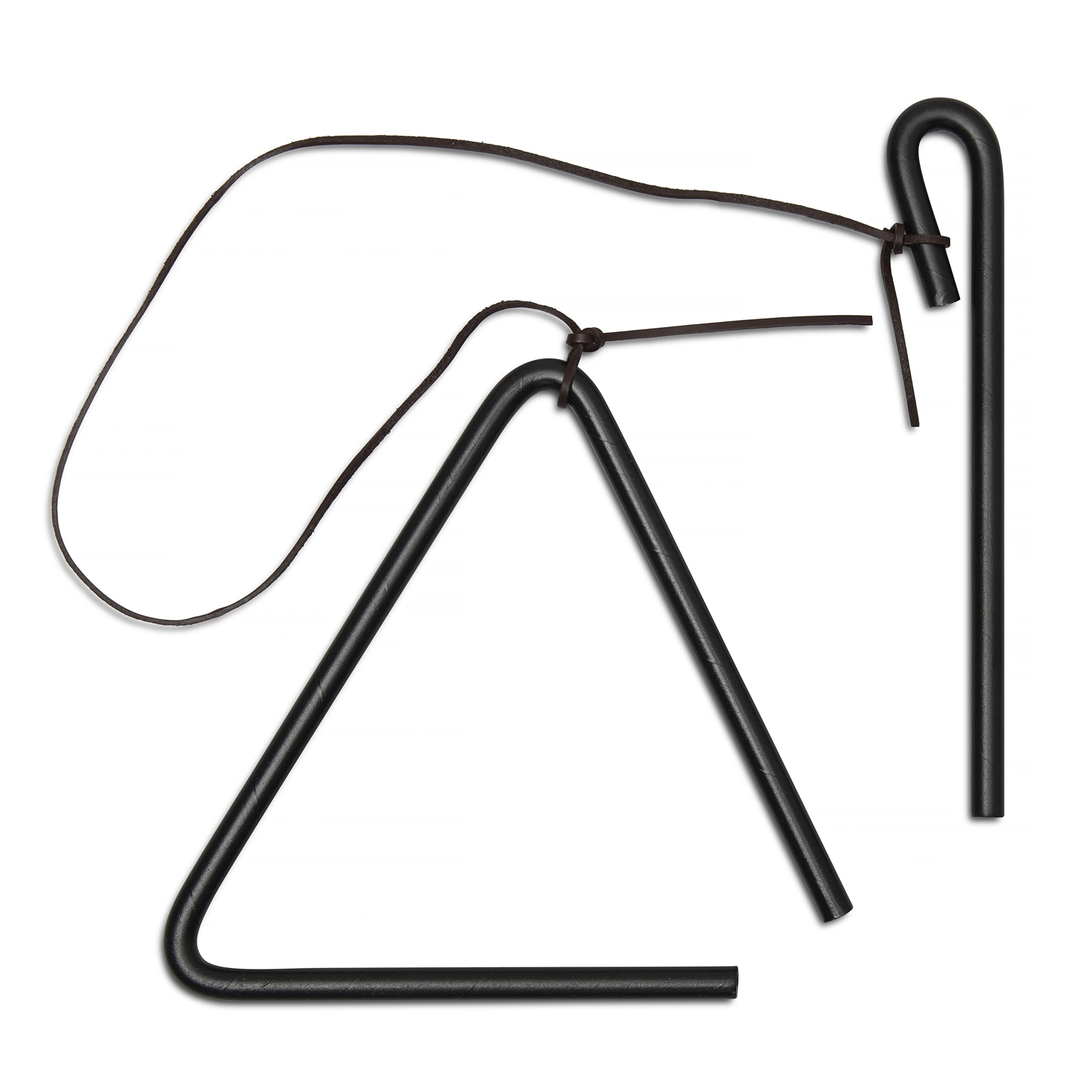 WillourGarbry Triangle Dinner Bell with Striker - Leather Strap, Black, Iron - Complete with Pan- and Grill Scrapers