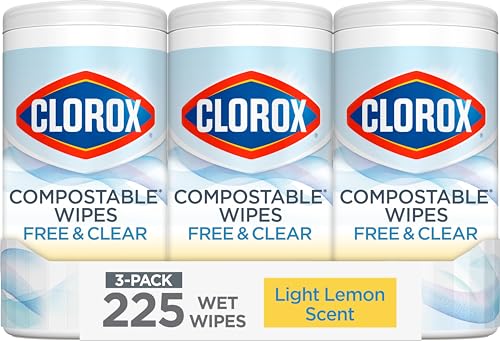 Clorox Compostable Cleaning Wipes - All Purpose Wipes - Household Essentials, Simply Lemon, 75 Count (Pack of 3)