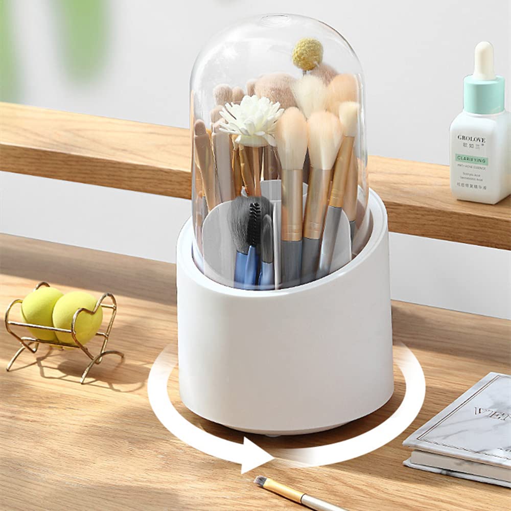 Hacaroa 2 Pack Makeup Brushes Holder with Dustproof Lid, 360° Rotating Makeup Brushes Organizer 7 Compartment Clear Cosmetic Display Case for Bedroom Dressing Table, Bathroom Cabinet, Countertop