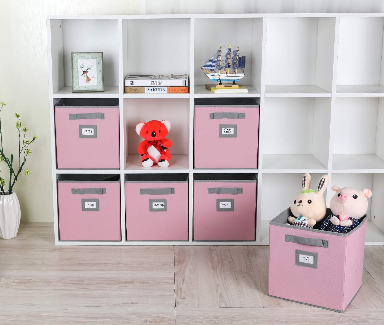 PDTXCLS Yowego EPG-Life 6 Pack Foldable Storage Cubes with Label Holder and Fabric Handle, Pink