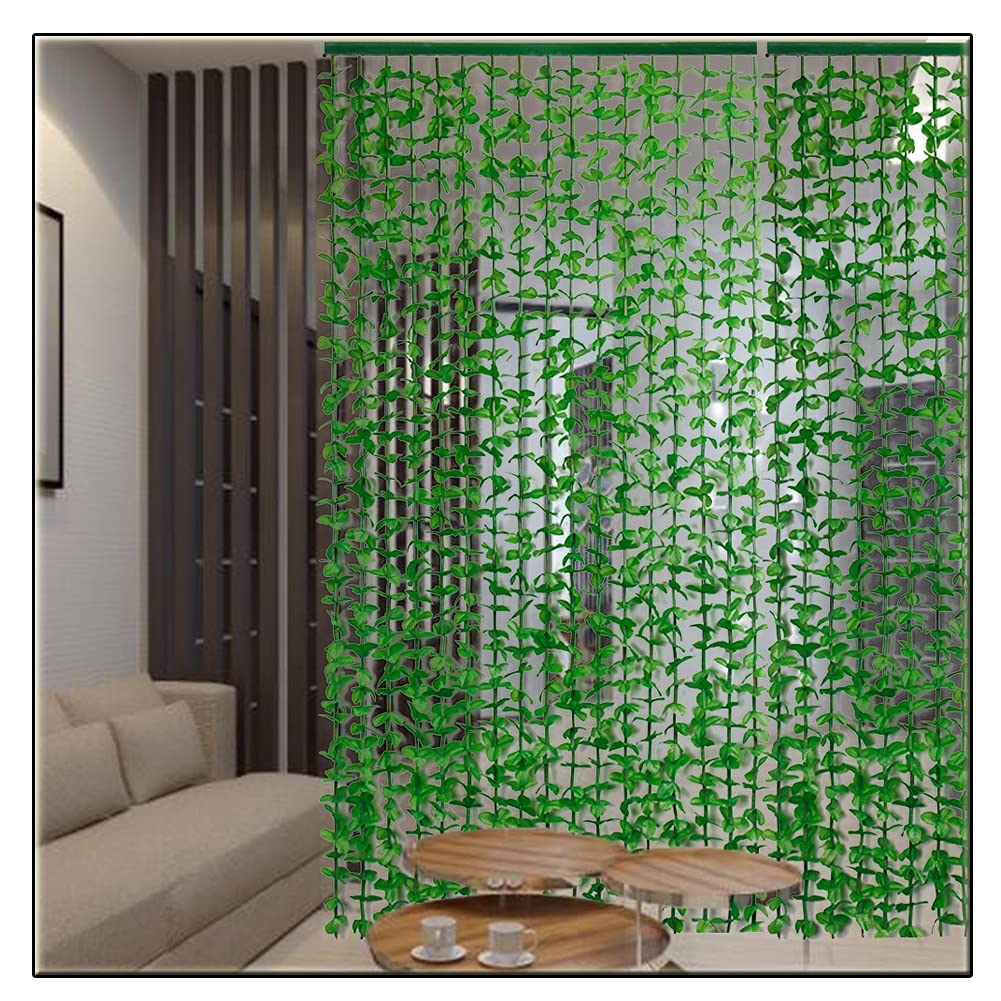WZNING Leaf Strip Curtains, Artificial Green String Bamboo Bead Curtain Home Decoration Partition for Balconies Wall Garden Pergola, Easy to Install Interior Decoration, Home and Kitchen Decoration