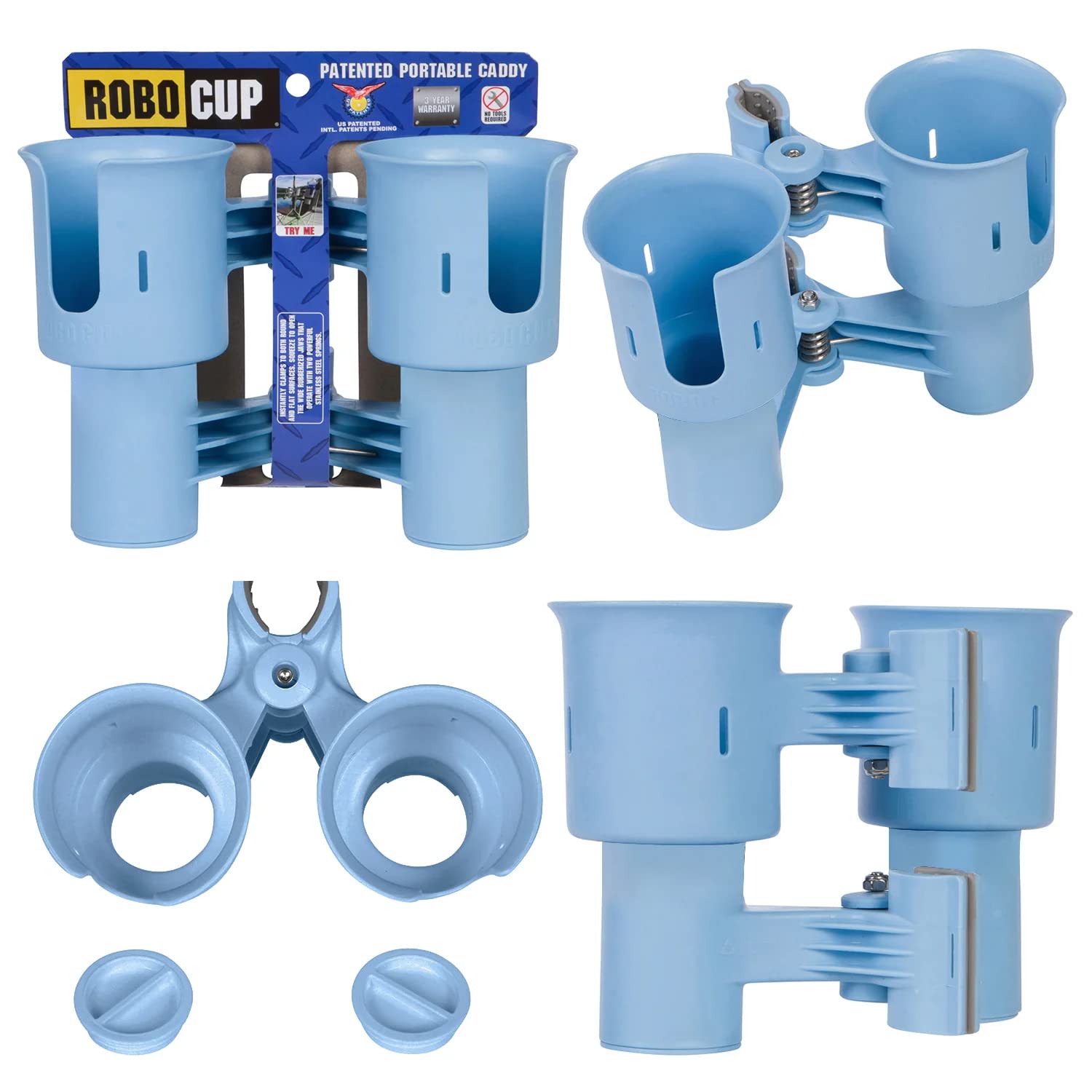 ROBOCUP, (Light Blue EZ-Spring), Best Cup Holder for Drinks, Fishing Rod/Pole, Boat, Beach Chair, Golf Cart, Wheelchair, Walker, Drum Sticks, Microphone Stand