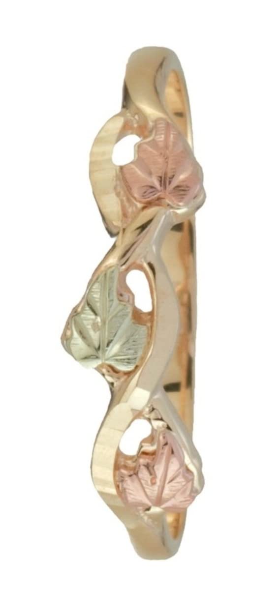 Diamond-Cut Grape Leaf Cut-Out Band, 10k Yellow Gold, 10k Yellow Gold, 12k Green and Rose Gold Black Hills Gold Motif, Size 11