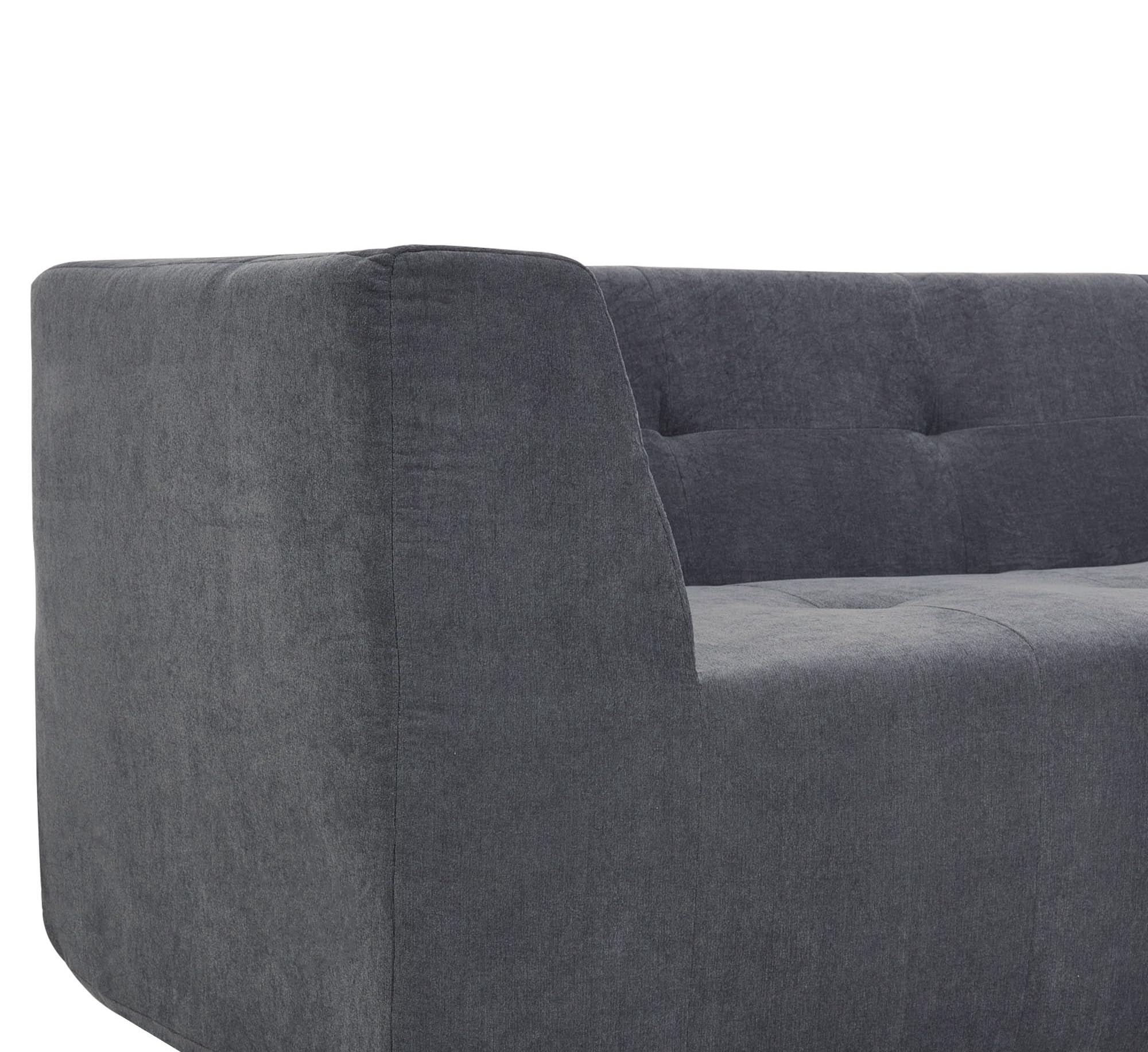 GoDoco L-Shape Modular High Density Foam Sponge Floor Sofa Couch, Upholstered Cloud Couch with Recliner、 Sectional Corner Sofa with Flexible Combinations (Dark Grey+Chenille, Style A)