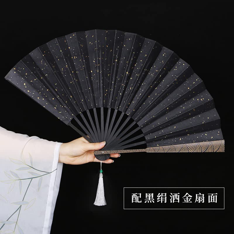 DTBBKsy 10 inch Ocean Wave Pattern Folding Fan Classical Chinese Style Engraving Retro Style Folding Fan Hand Fan Folding Fan (Color : 2)