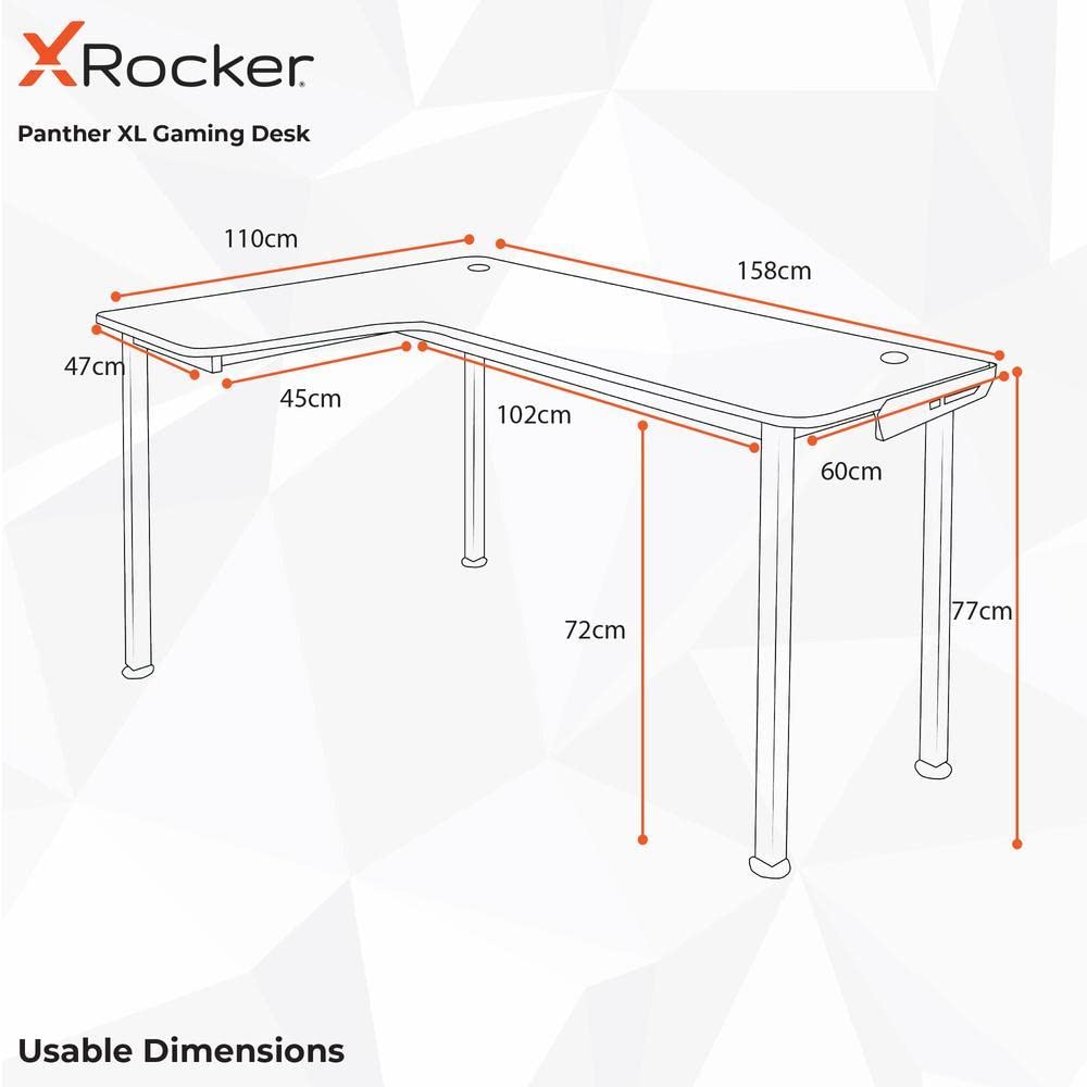 X Rocker Panther XL Left Corner Gaming Desk with Free Large Mousepad Included, Ultra Wide Left-Hand Corner Computer Table, Grey Carbon Fibre Effect and Cable Management