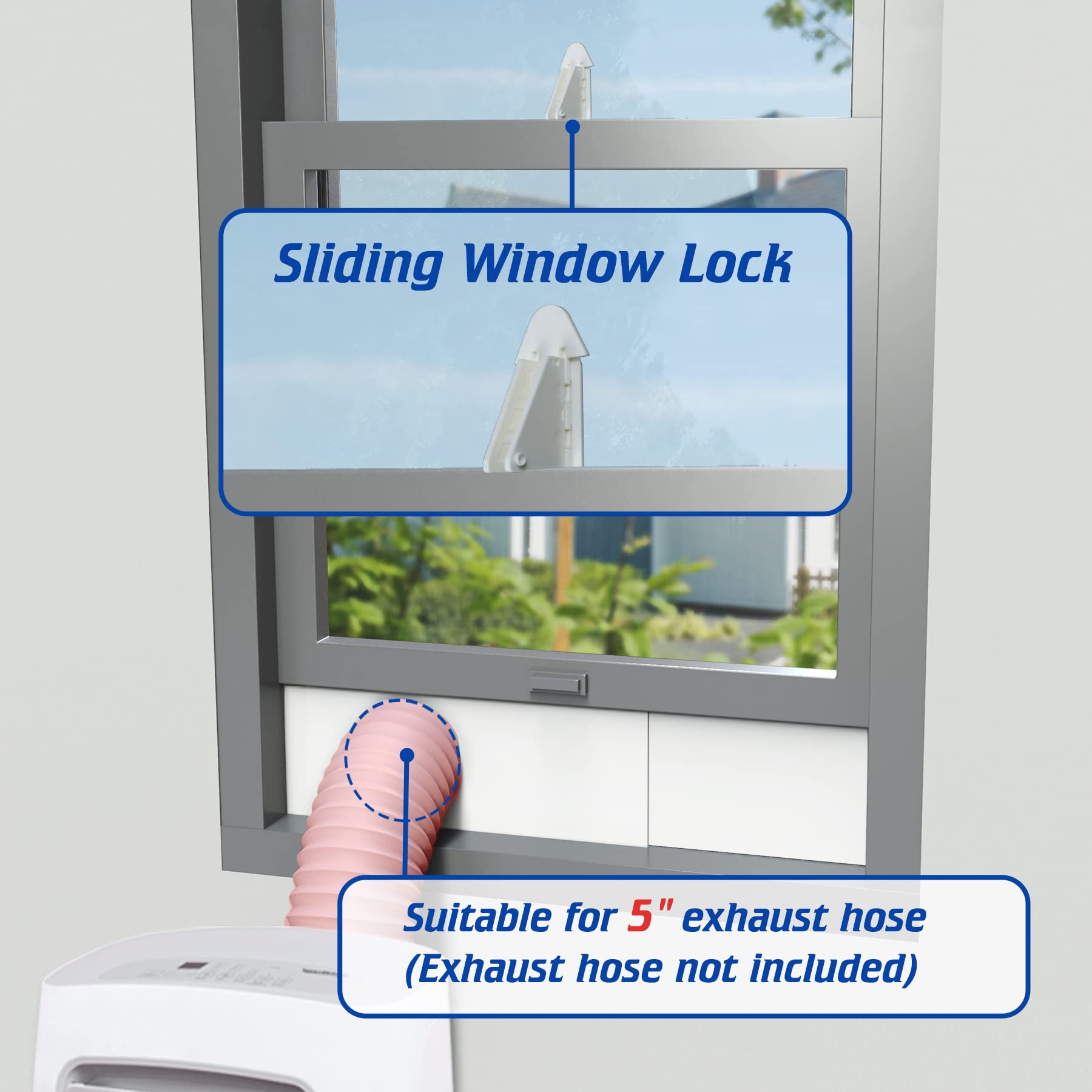 Wintcomfort Portable Air Conditioner Window Seal Plates Kit for Portable AC Exhaust Hose with 5" Diameter, Adjustable Seal Panels with Plastic Guard, Window Vent Kit for Sliding Windows