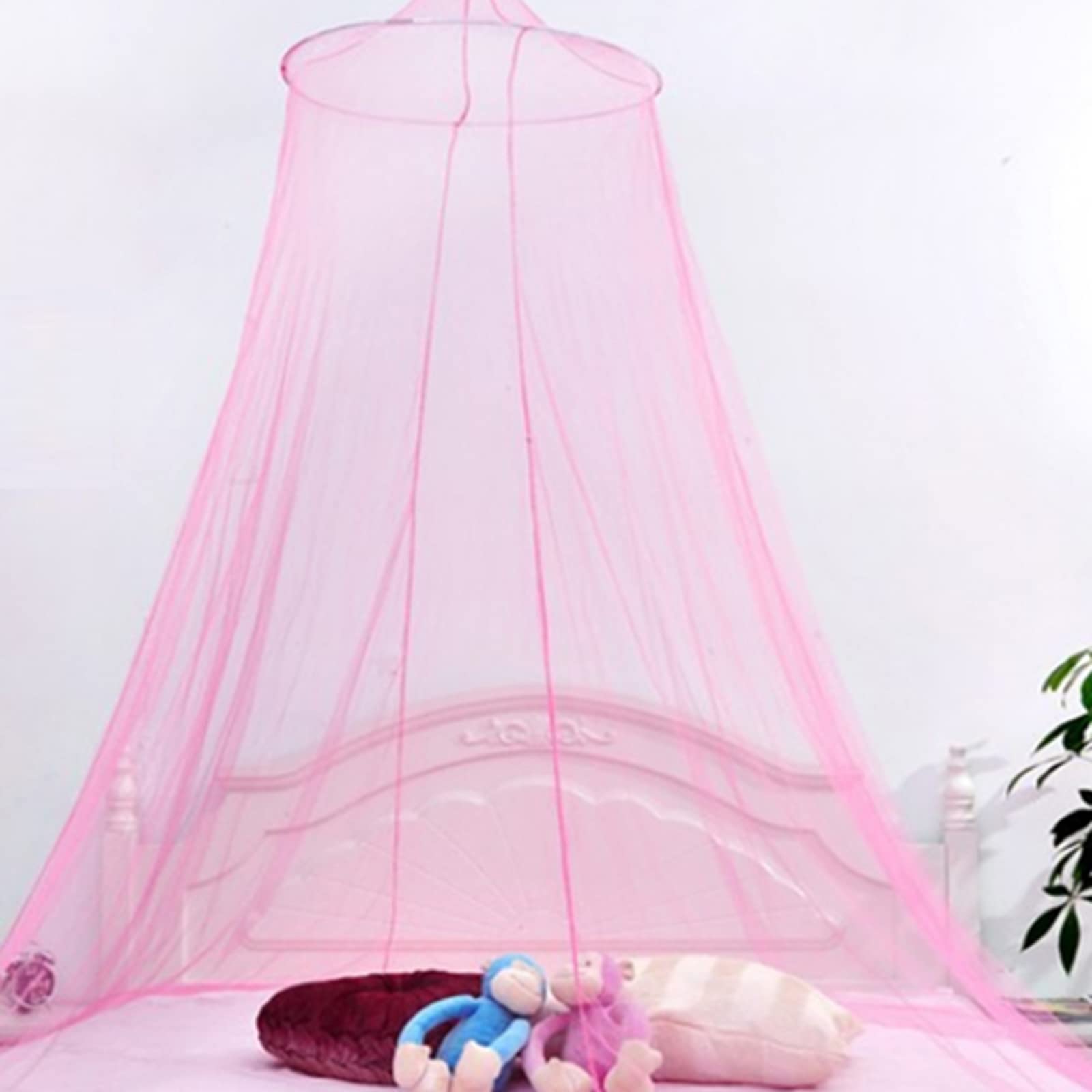 NOVESIXT Mosquito Net Bed Canopy for Girls, Round Dome Dreamy Mosquito Net, for Single Bed, Double Bed and Large Double Bed (Pink)