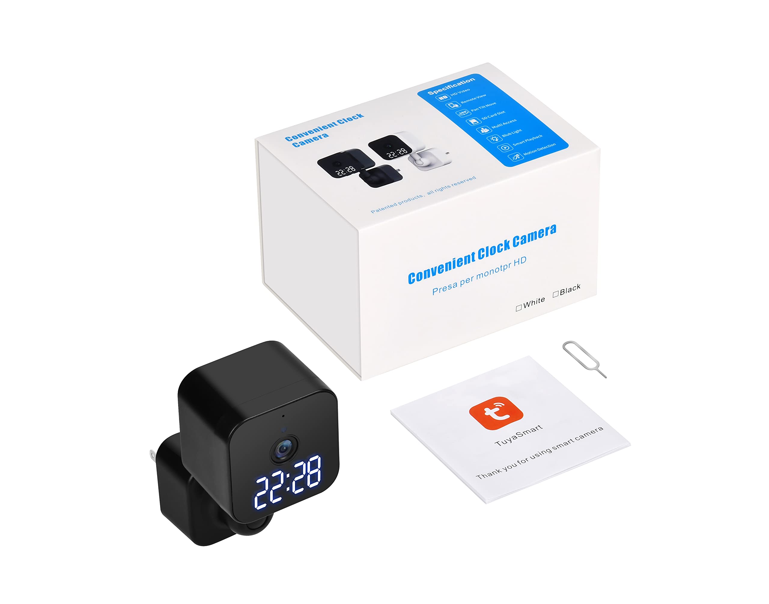 EVERSECU 1080P 2MP Wireless Security Camera with Time Display, Plug & Play, 2 Way Audio, Night Vision, Tuya Smart Life WiFi Clock Camera with Plug Works On Power Outlet/Socket